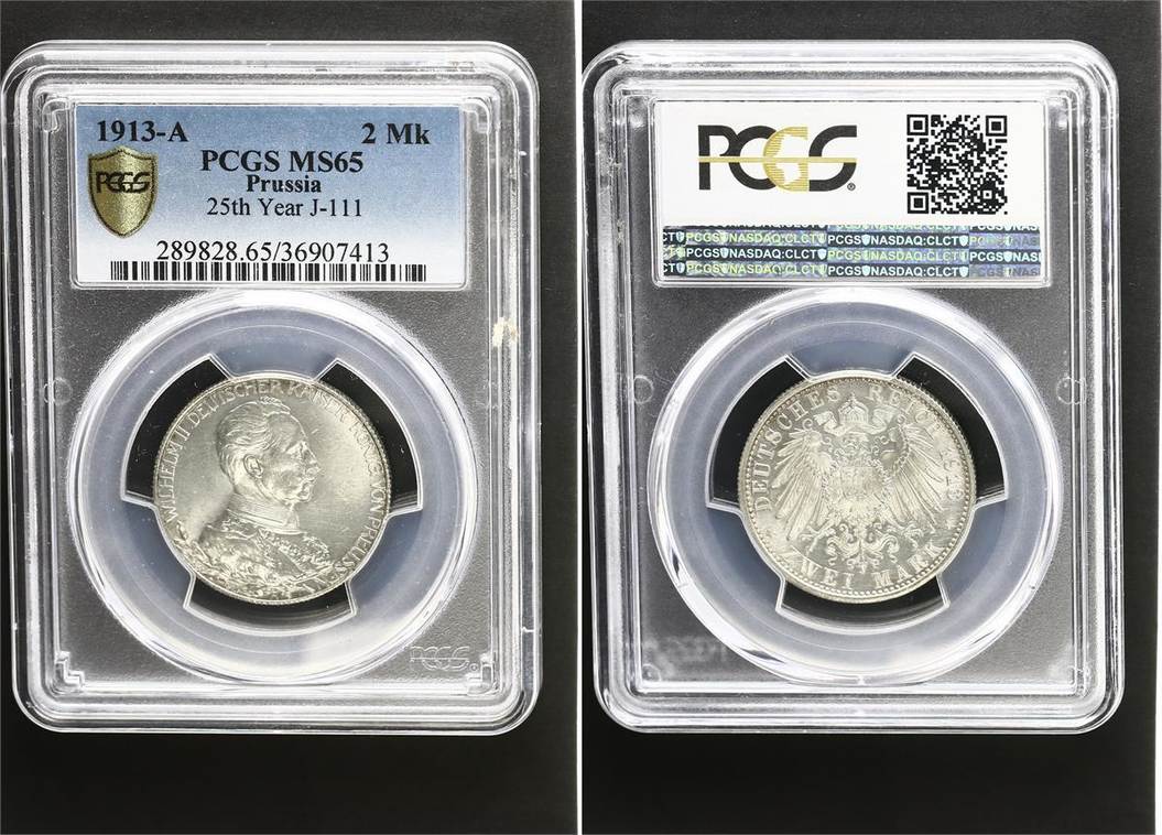 Prussia 2 Mk 1913-A Preußen 2 Mark 1913 Kaiser in Uniform prfr-st PCGS ...