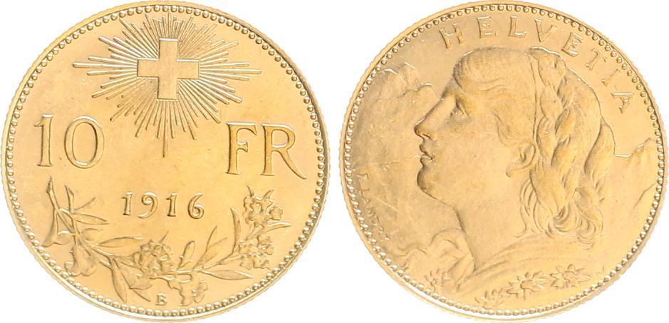 Schweiz 10 Franken Gold 1916 f.st fast Stempelglanz | MA-Shops