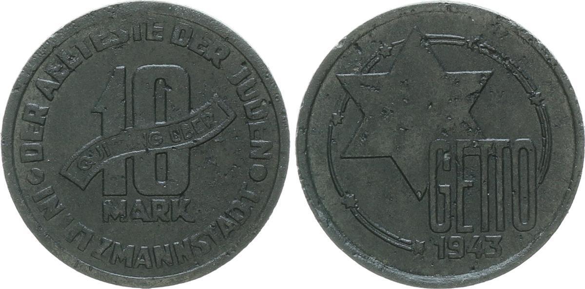 Poland 10 Mk 1943 Getto Litzmannstadt 10 Mark Münze MAGNESIUM !!! ss, kleine Flecken 1,71g PCGS ...