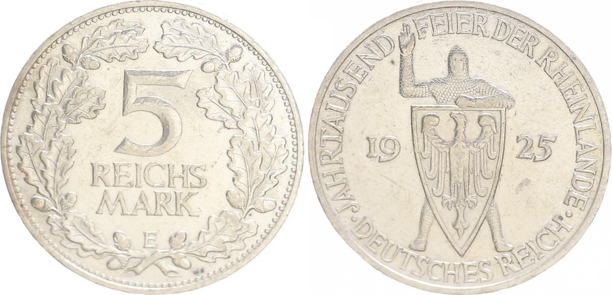 Deutschland / WEIMAR WEIMAR Rheinlande 5 Mark 1925 E ss/ss-vz | MA-Shops