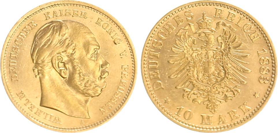 10 Mark Gold Preußen 10 Mark 1883 A Wilhelm I. sehr seltenes Jahr vz/vz ...