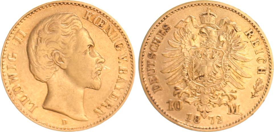 1872 D 10 Mark Gold Bayern 1872D Ludwig II. ss+ | MA-Shops