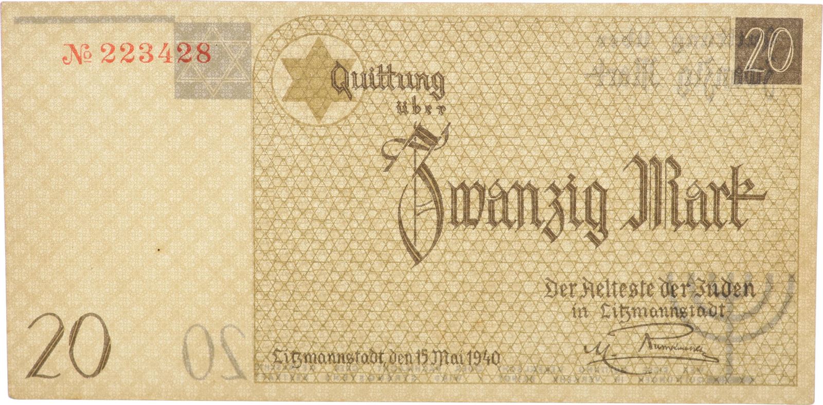 Deutschland / Polen / Getto Litzmannstadt 20 Mark Geldschein Getto ...