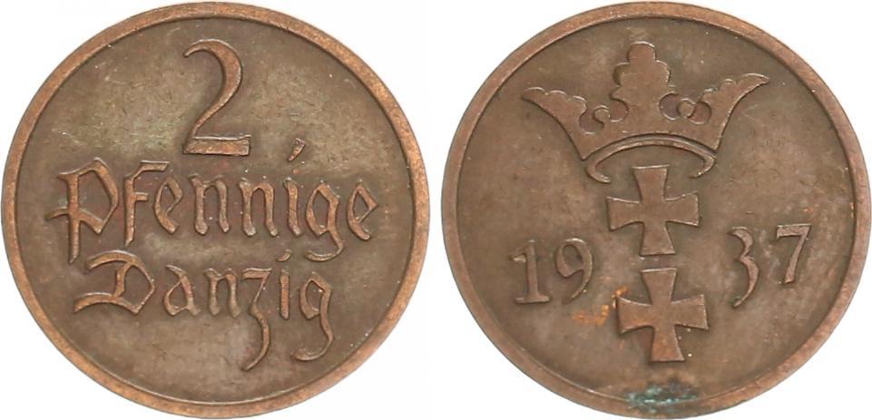 Polen / Danzig 2 Pfennig 1937 besseres Jahr, Auflage nur 500.000 Stück ...