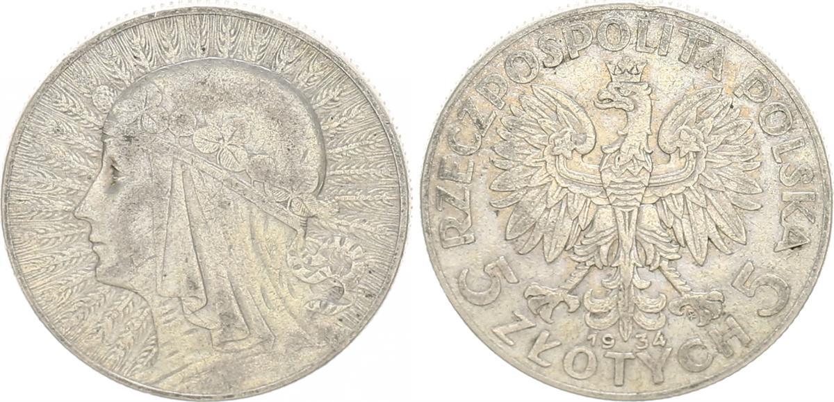 5 Zloty Polen 1934 Silber ss | MA-Shops