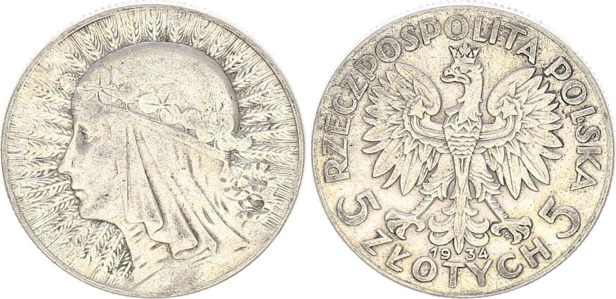 5 Zloty Polen 1934 Silber ss | MA-Shops