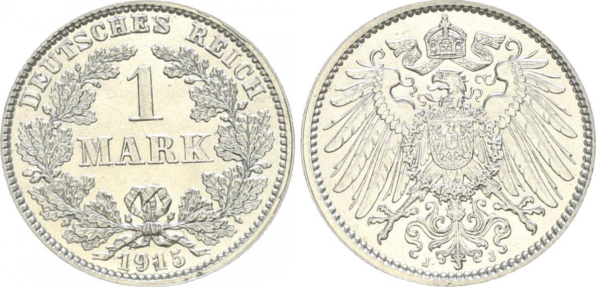 Deutschland / Kaiserreich Kaiserreich 1 Mark Kursmünze 1915 J fast Stempelglanz | MA-Shops