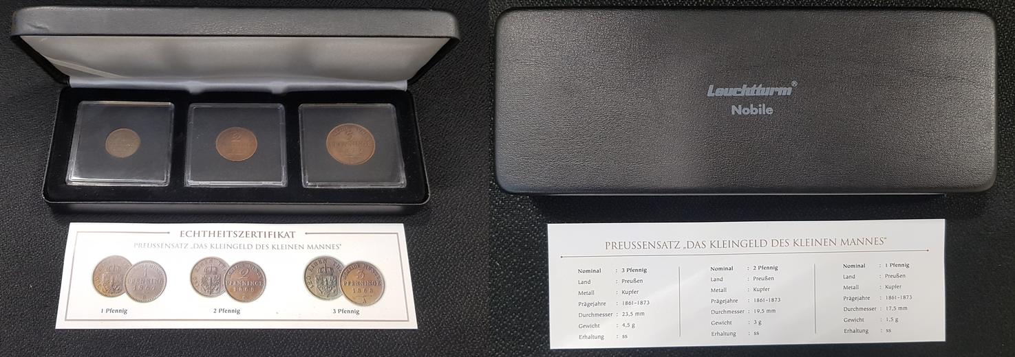 Deutschland / Kaiserreich / Preußen 1, 2 und 3 Pfennig 1864 -72 Lot 1,2 ...