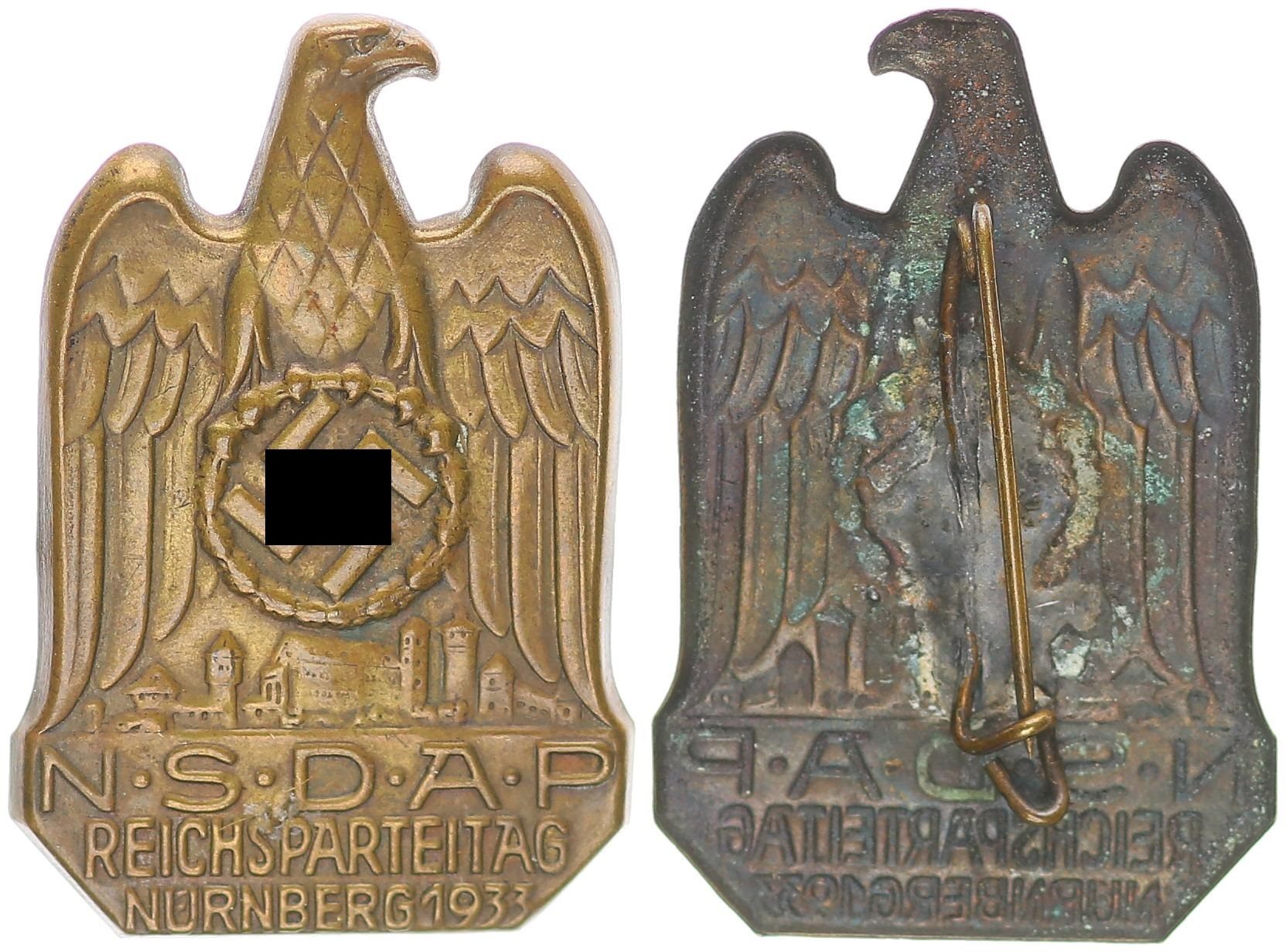 3. Reich Abzeichen 1933 NSDAP Reichsparteitag in Nürnberg hohlgeprägt ...