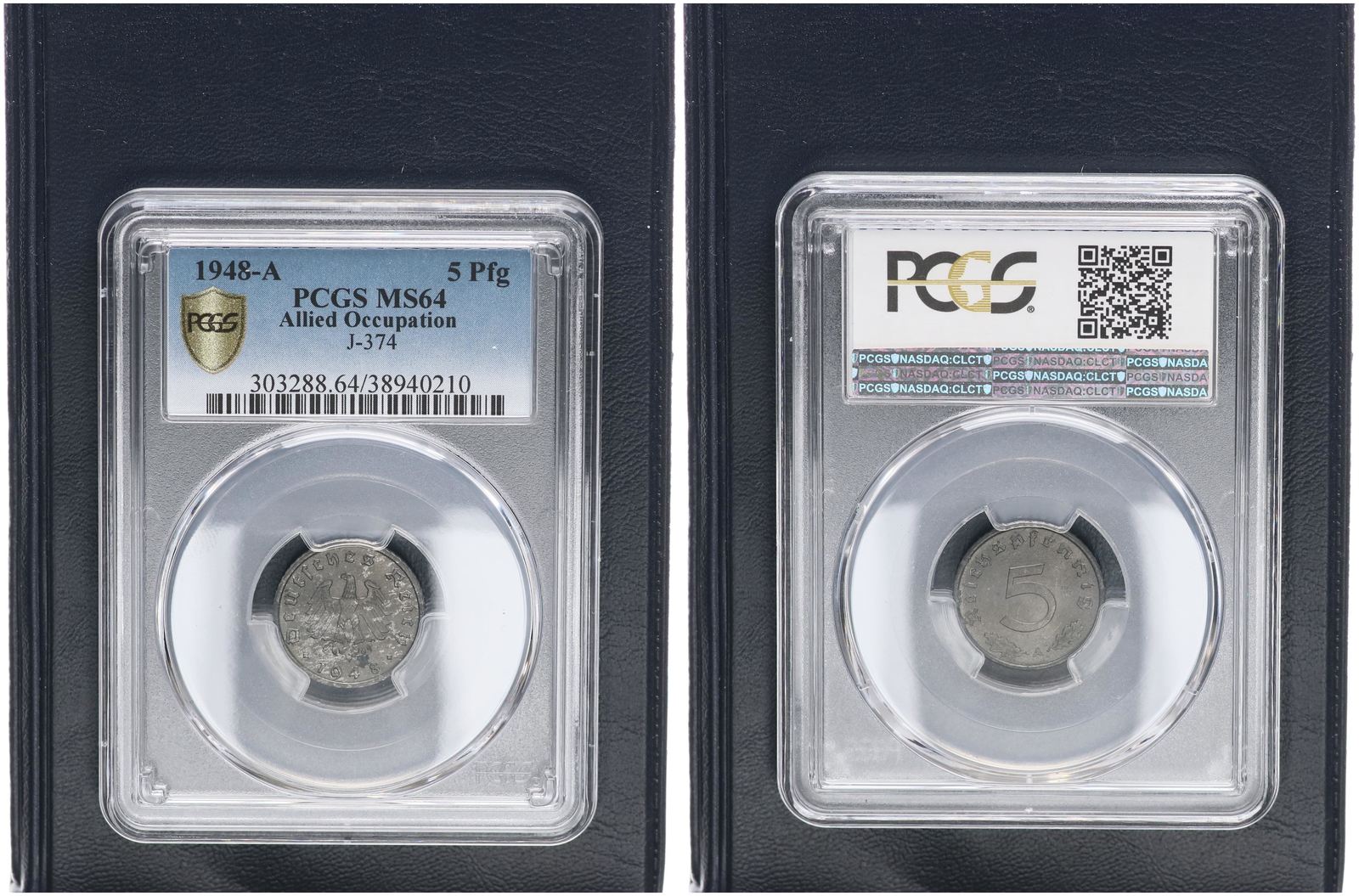 Allied Occupation 1948-A Alliierte Besetzung 5 Pfennig 1948 A Prägefrisch-Stempelglanz PCGS ...