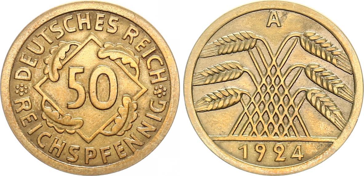 Deutschland / Weimar 50 Pfennig Weimar 50 Reichspfennig 1924 A selten fast vorzüglich | MA-Shops