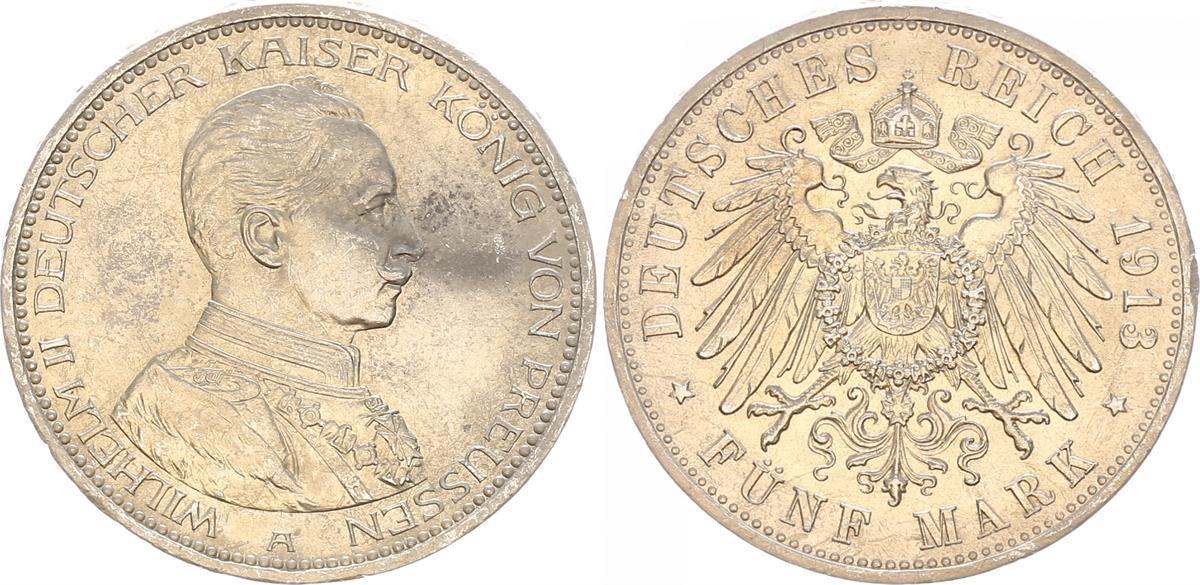 Deutschland / Kaiserreich / Preußen Preußen 5 Mark 1913 A Kaiser in Uniform vz/vz-st | MA-Shops