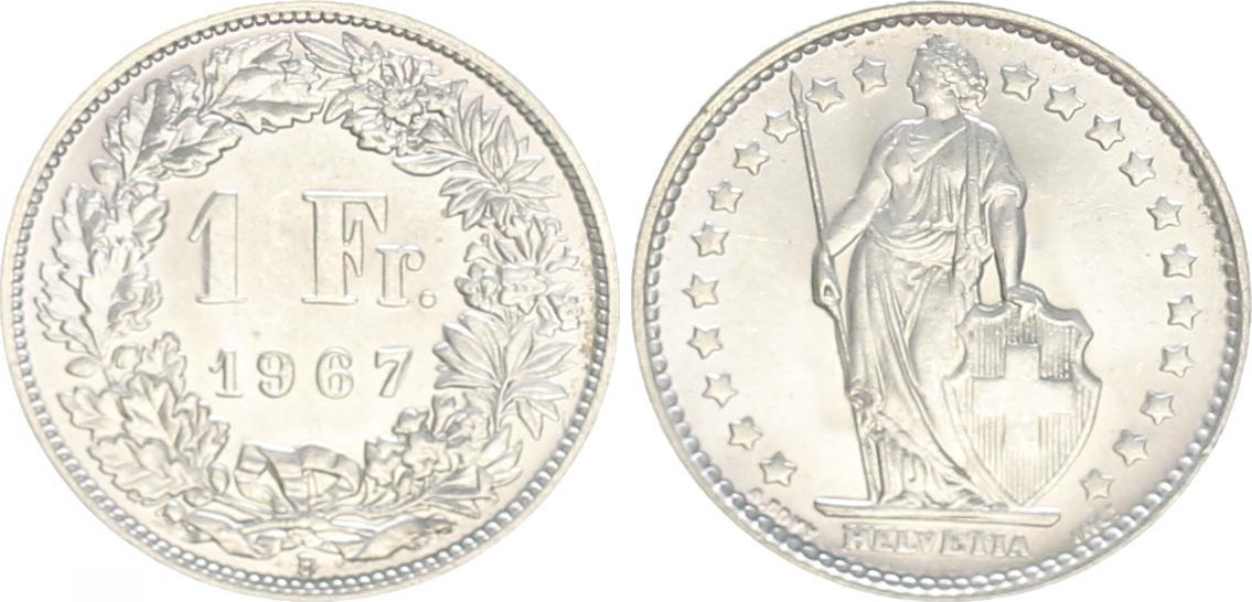 Schweiz 1 Franken Silber 1967 B prägefrisch-Stempelglanz | MA-Shops