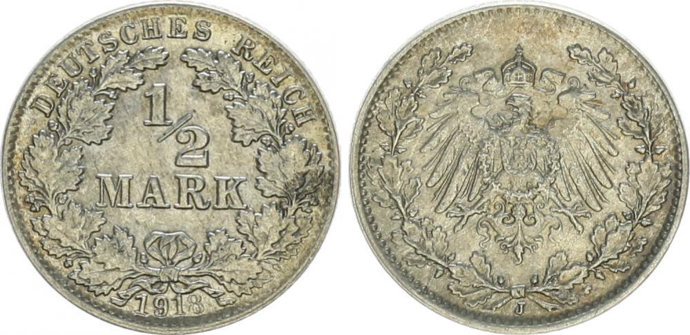 Deutsches Kaiserreich 1/2 Mark Silber 1918 J prfr. | MA-Shops
