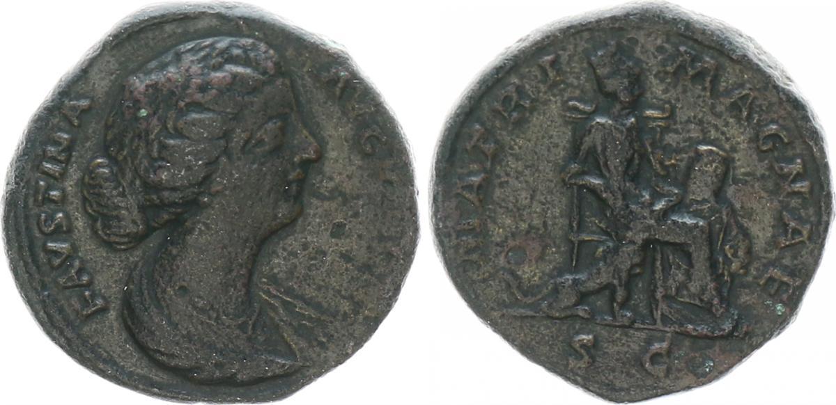 Antike / Kaiserzeit, Faustina II 165-175 Faustina II As Rv: Kybele n.r. sitzend mit Trommel ...