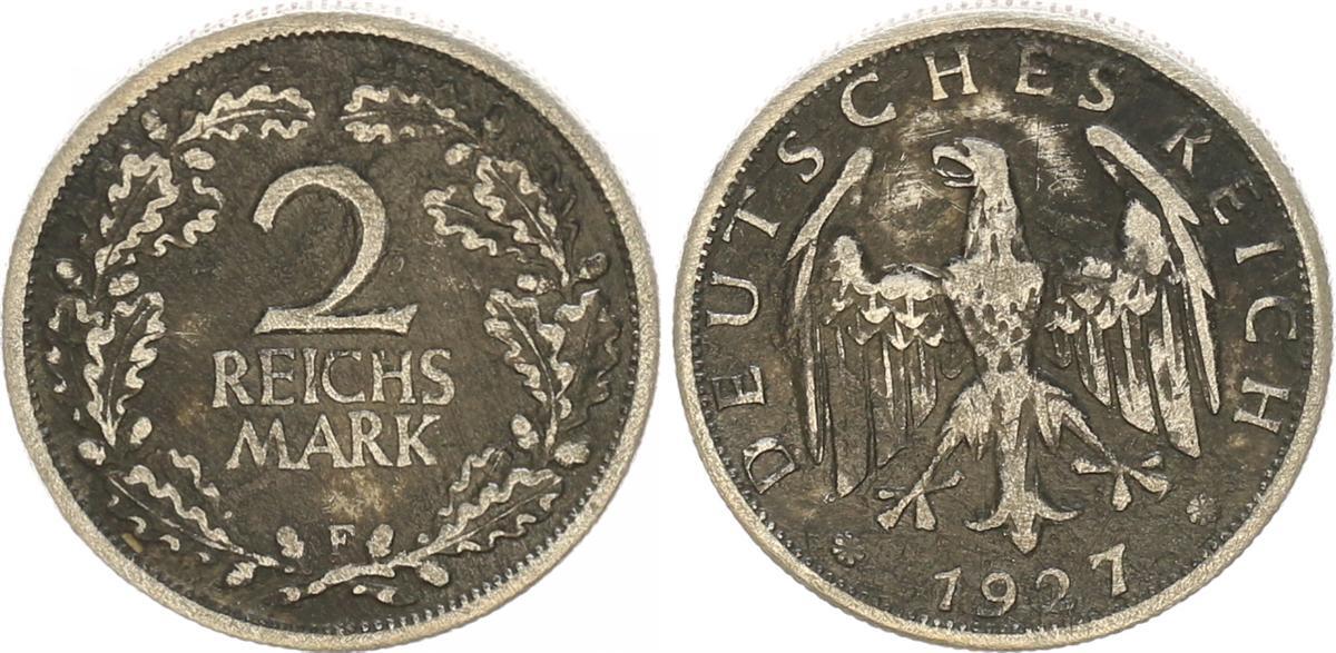 Deutschland / Weimar Weimar 2 Mark J.320 1927 F selten fast ss ...