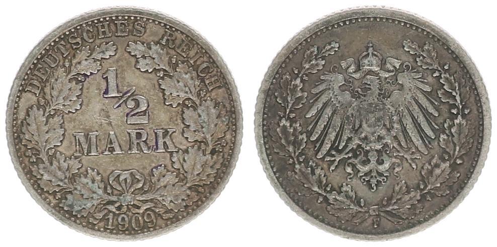 Kaiserreich Deutschland Deutsches Kaiserreich, 1/2 Mark Silber 1909 F ss | MA-Shops