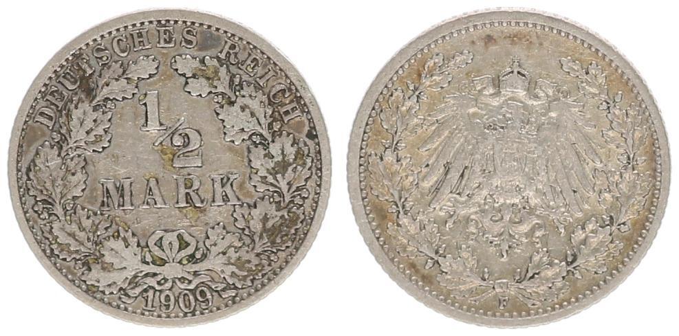 Kaiserreich Deutschland Deutsches Kaiserreich, 1/2 Mark Silber 1909 F ss | MA-Shops