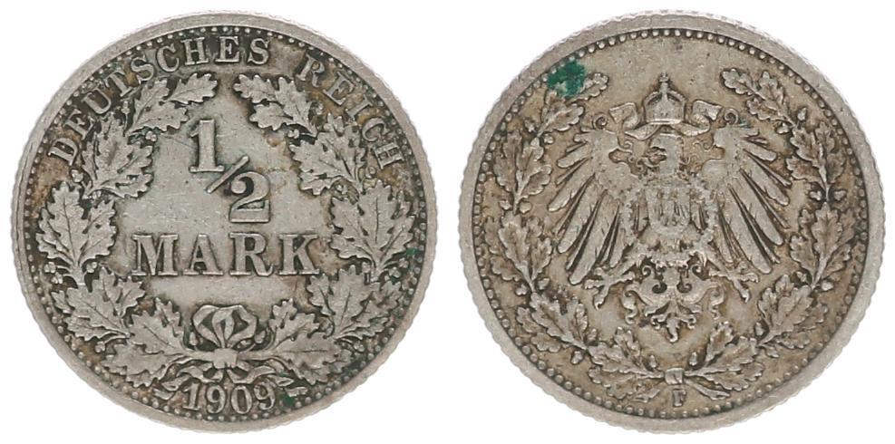 Kaiserreich Deutschland Deutsches Kaiserreich, 1/2 Mark Silber 1909 F ss | MA-Shops