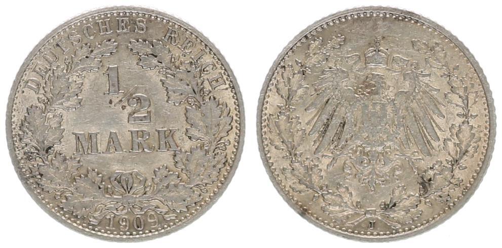 Kaiserreich Deutschland Deutsches Kaiserreich, 1/2 Mark Silber 1909 J ss-v | MA-Shops