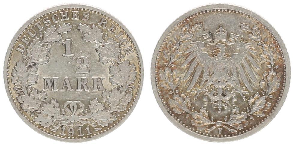 Kaiserreich Deutschland Deutsches Kaiserreich, 1/2 Mark Silber 1911 F ss-vz | MA-Shops