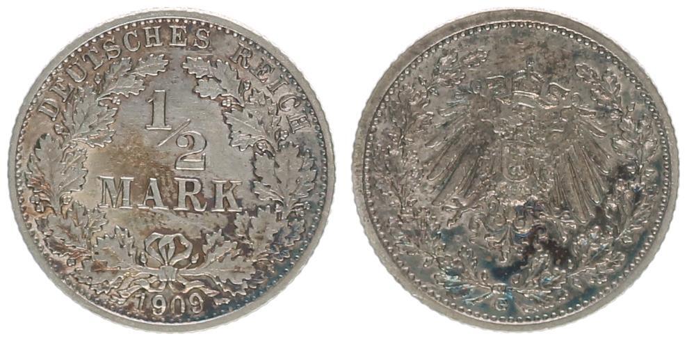 Kaiserreich Deutschland Deutsches Kaiserreich, 1/2 Mark Silber 1909 G ss | MA-Shops