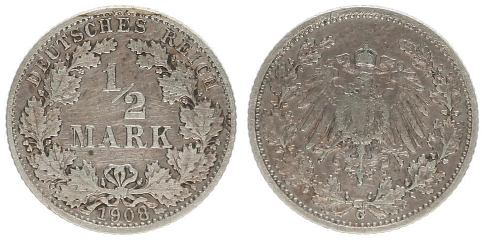 Kaiserreich Deutschland Deutsches Kaiserreich, 1/2 Mark Silber 1908 G ss | MA-Shops