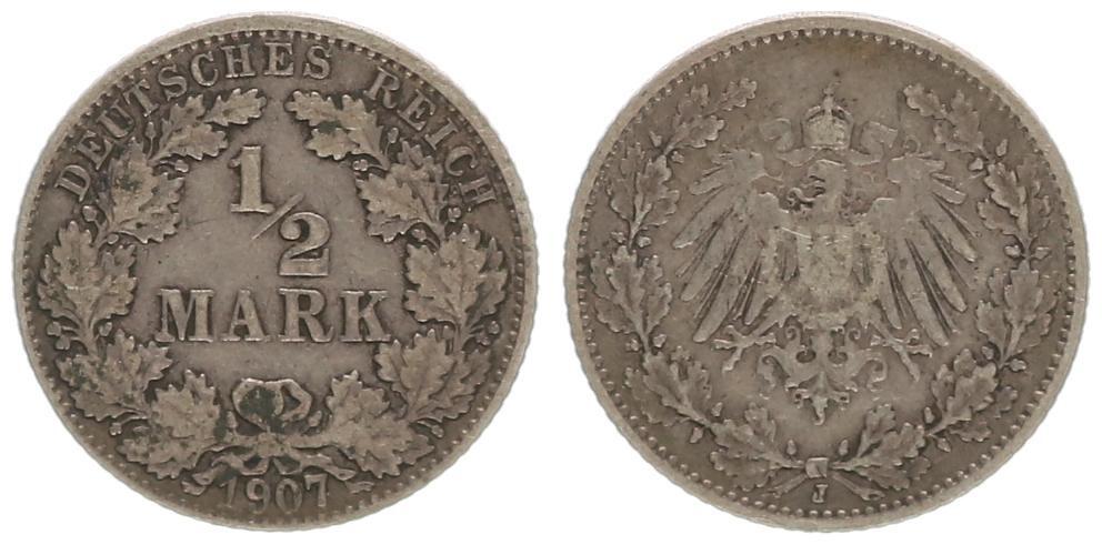 Kaiserreich Deutschland Deutsches Kaiserreich, 1/2 Mark Silber 1907 J ss | MA-Shops