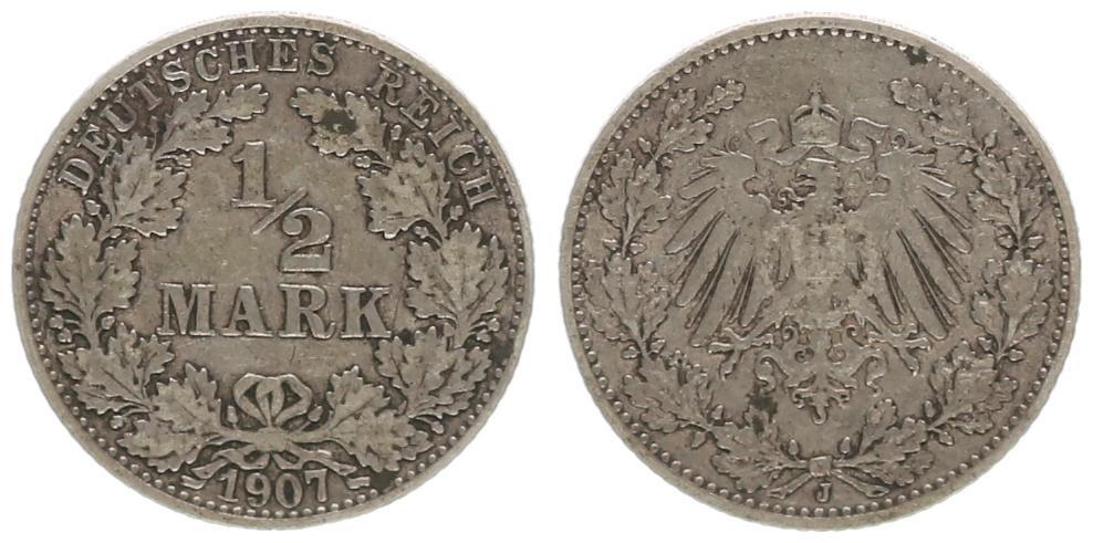 Kaiserreich Deutschland Deutsches Kaiserreich, 1/2 Mark Silber 1907 J ss | MA-Shops