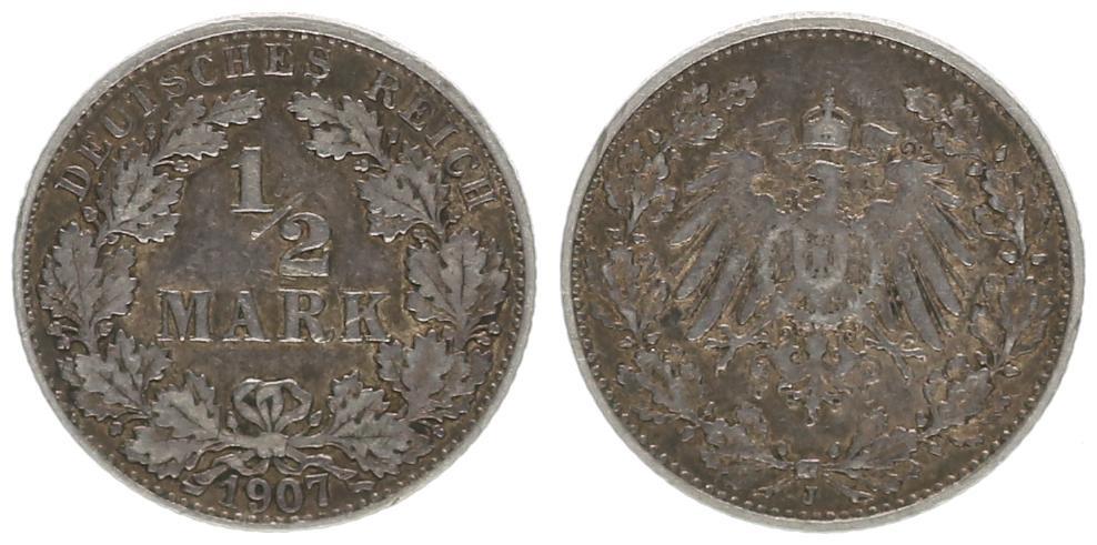 Kaiserreich Deutschland Deutsches Kaiserreich, 1/2 Mark Silber 1907 J ss | MA-Shops