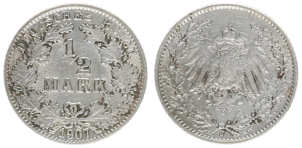 Kaiserreich Deutschland Deutsches Kaiserreich, 1/2 Mark Silber 1907 J ss-vz | MA-Shops
