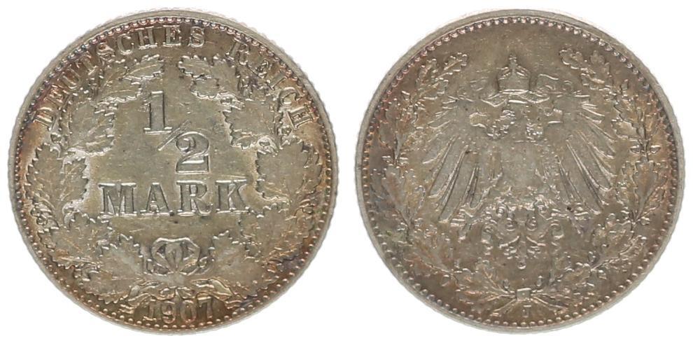 Kaiserreich Deutschland Deutsches Kaiserreich, 1/2 Mark Silber 1907 J ss+ | MA-Shops
