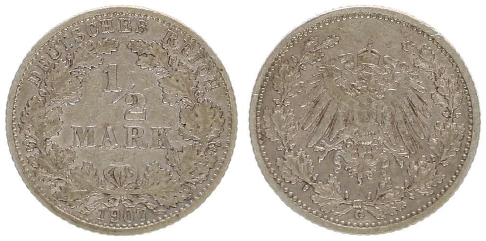 Kaiserreich Deutschland Deutsches Kaiserreich, 1/2 Mark Silber 1907 G ss | MA-Shops