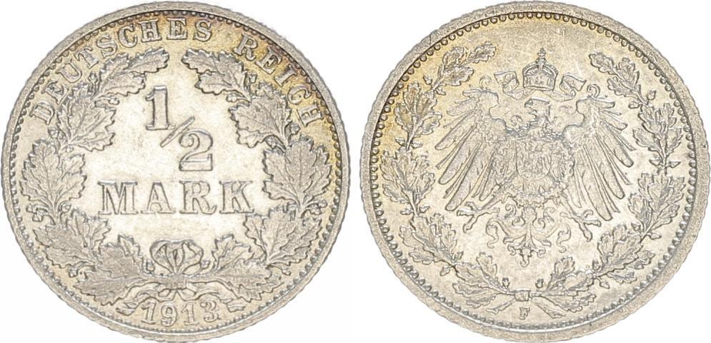 Kaiserreich Deutschland Deutsches Kaiserreich, 1/2 Mark Silber 1913 F ss-vz | MA-Shops