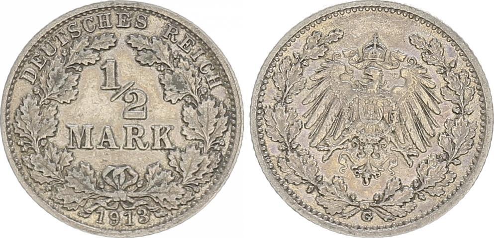 Kaiserreich Deutschland Deutsches Kaiserreich, 1/2 Mark Silber 1913 G ss-vz | MA-Shops