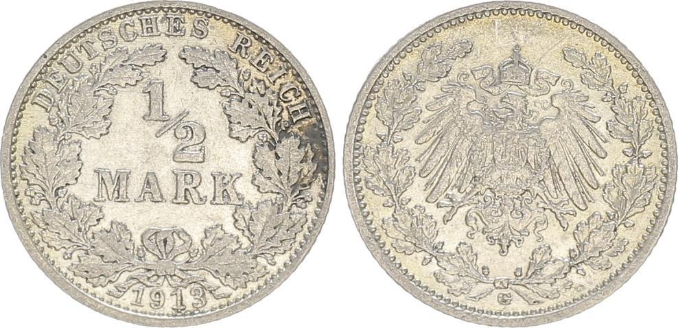 Kaiserreich Deutschland Deutsches Kaiserreich, 1/2 Mark Silber 1913 G ss-vz | MA-Shops