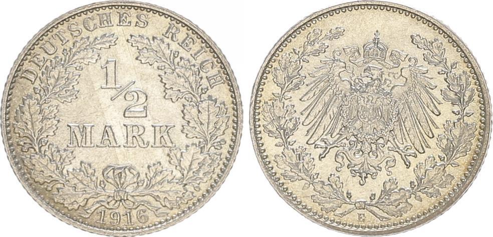 Kaiserreich Deutschland Deutsches Kaiserreich, 1/2 Mark Silber 1916 E prägefrisch | MA-Shops