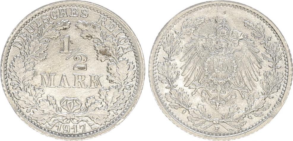 Kaiserreich Deutschland Deutsches Kaiserreich, 1/2 Mark Silber 1917 F vz | MA-Shops