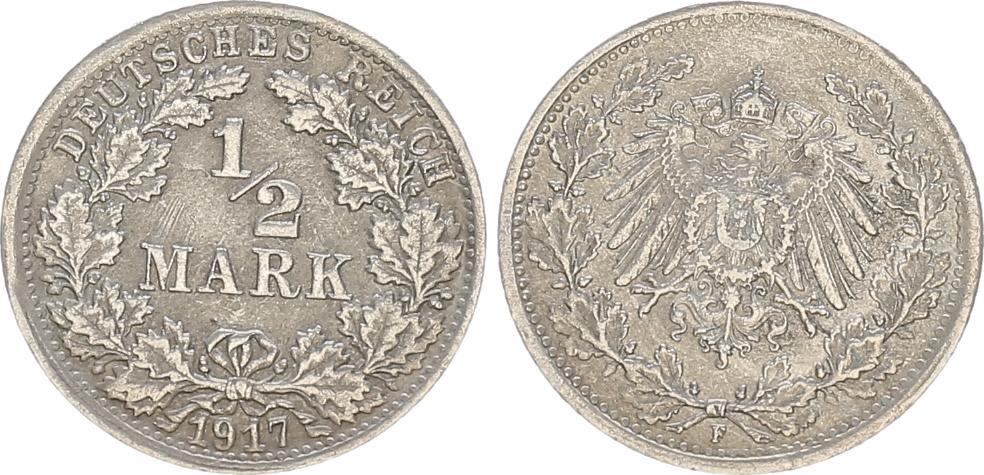 Kaiserreich Deutschland Deutsches Kaiserreich, 1/2 Mark Silber 1917 F vz | MA-Shops