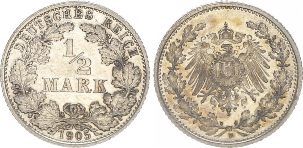 Kaiserreich Deutschland Deutsches Kaiserreich, 1/2 Mark Silber 1905 F vz | MA-Shops