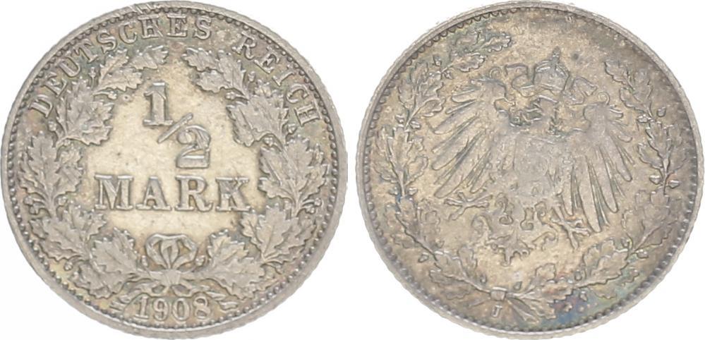 Kaiserreich Deutschland Deutsches Kaiserreich, 1/2 Mark Silber 1908 J ss-vz | MA-Shops