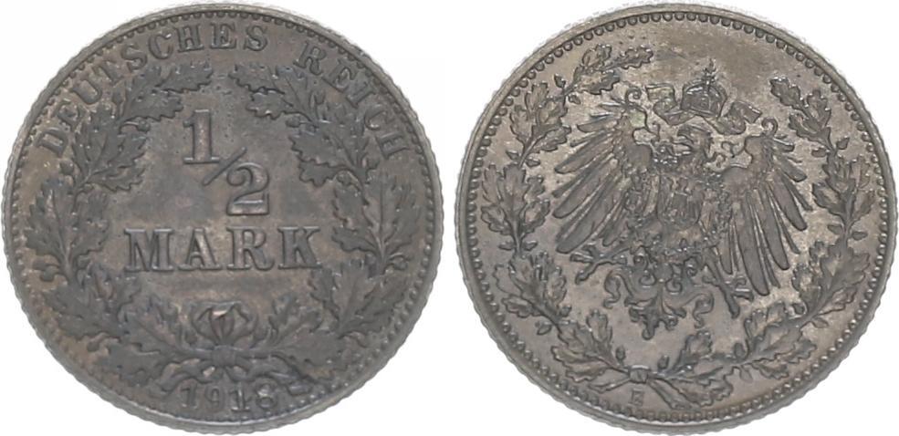 Kaiserreich Deutschland Deutsches Kaiserreich, 1/2 Mark Silber 1918 E prägefrisch schwarz | MA-Shops