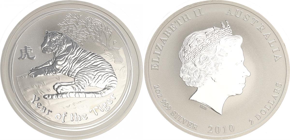 Australien - Serie Lunar II 2 Dollar - 2 Unzen Feinsilber 2010 Jahr des Tigers 2 oz Australien ...