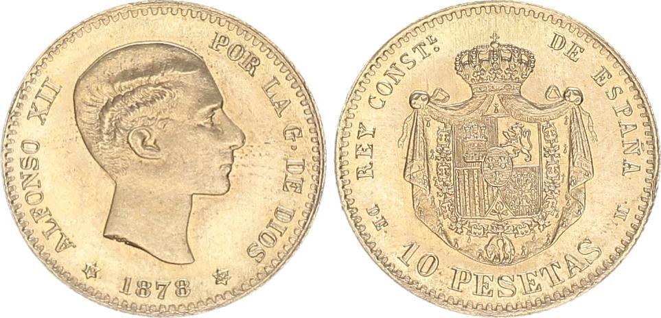 1878 (1962) Spanien 10 Pesetas 1878 Alfonso XII., Gold 900 Stempelglanz ...