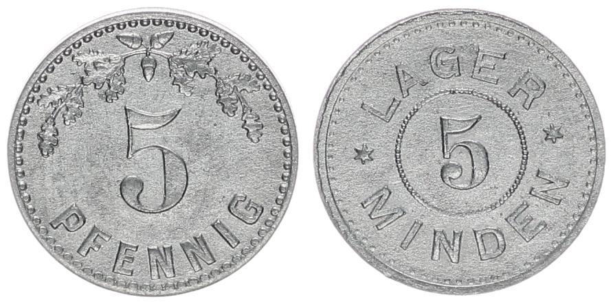 ohne Jahr Deutschland, Lager Minden, Wertmarke zu 5 Pfennig ss-vz | MA ...