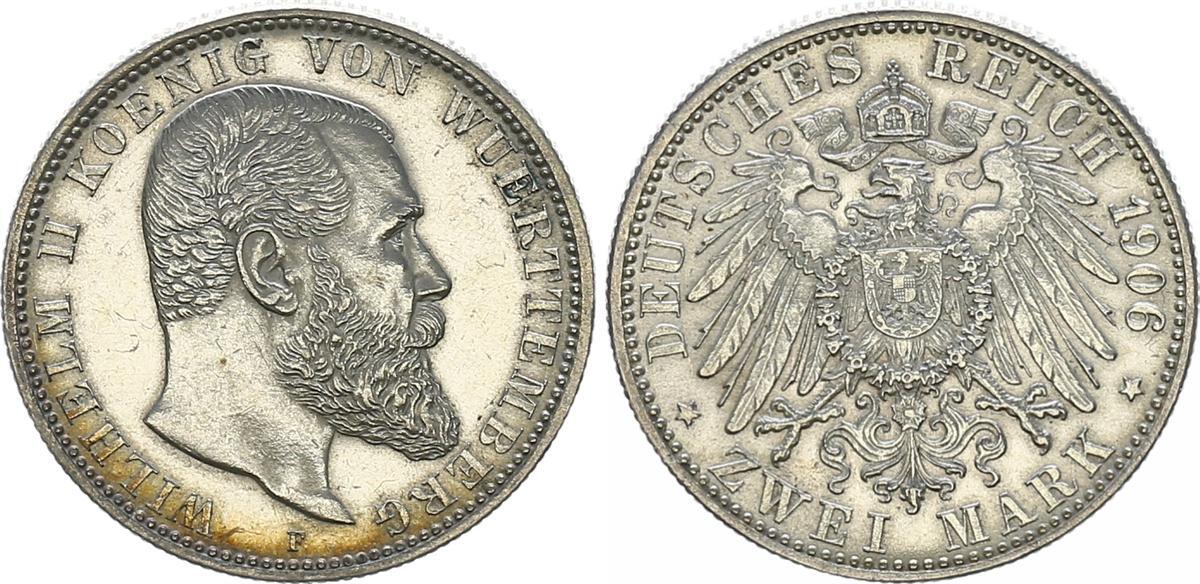 Württemberg - Deutsches Kaiserreich 2 Mark 1906 F Württemberg König Wilhelm II (Ex. Sammlung ...