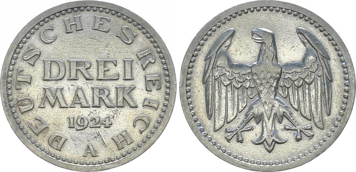 Weimarer Republik - Deutschland Weimar 3 Mark 1924 A (4) ss | MA-Shops