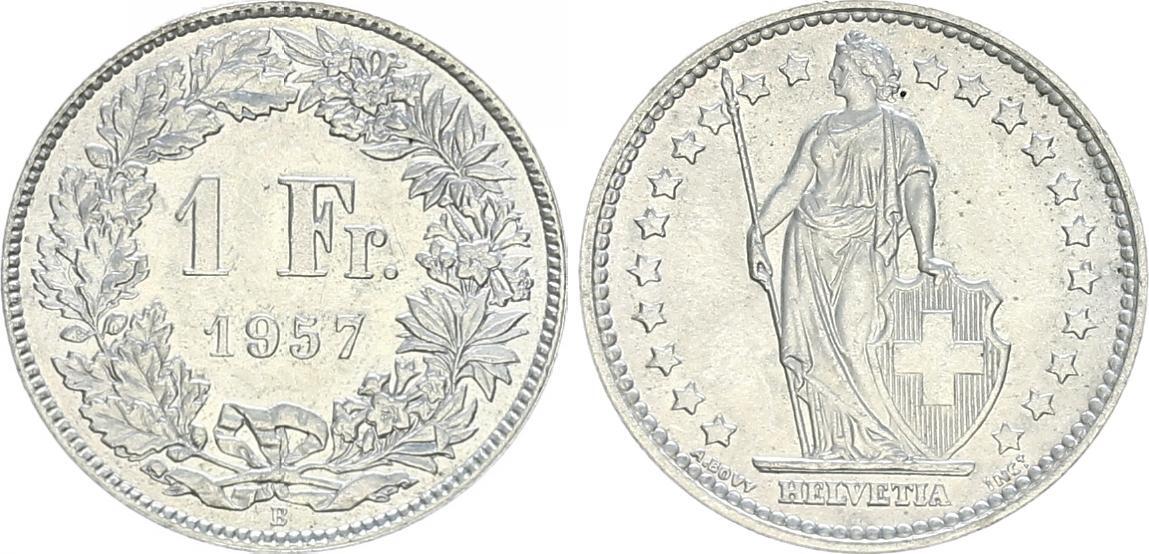 Schweiz 1 Franken Silber 1957 B prägefrisch-Stempelglanz | MA-Shops