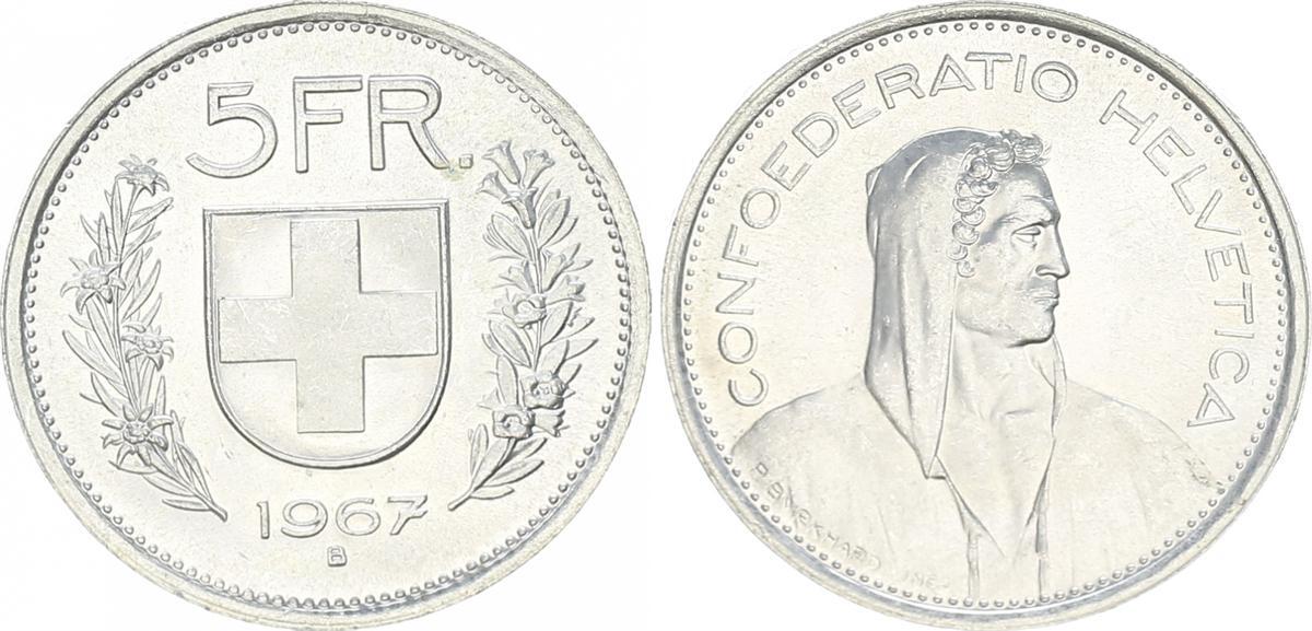 Schweiz 5 Franken Silber 1967 B prägefrisch-Stempelglanz | MA-Shops