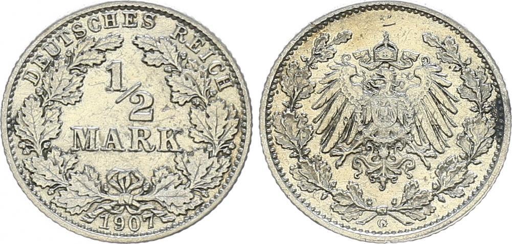 1907 G Deutsches Kaiserreich 1/2 Mark Silber ss-vz | MA-Shops